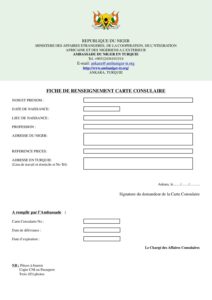CARTE CONSULAIRE – Ambassade du Niger en Turquie