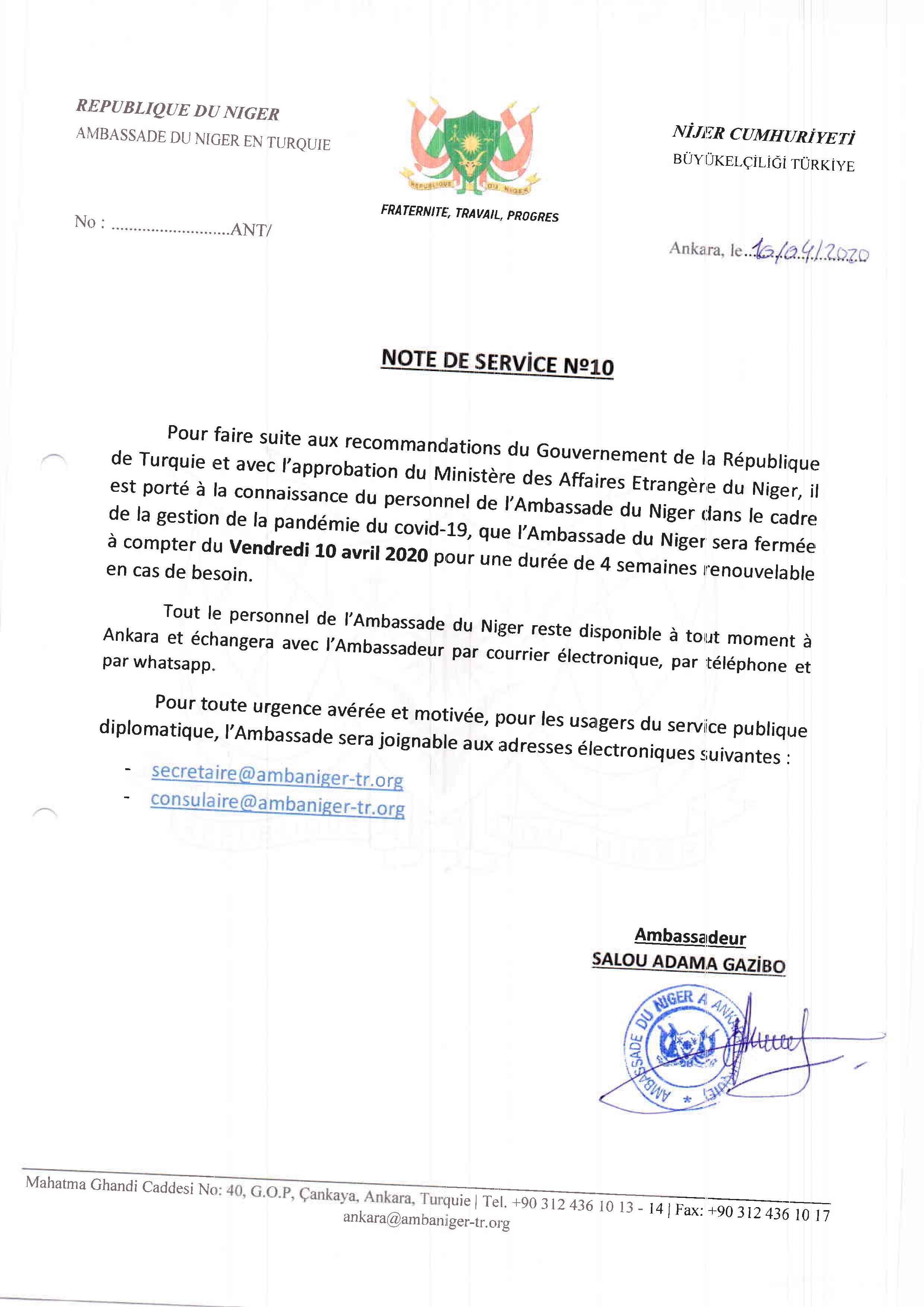 Ambassade du Niger en Turquie – Ambassade de la Républiue Niger en Turquie